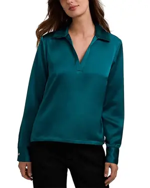 Foxcroft Talia Long Sleeve Polo Top - Emerald