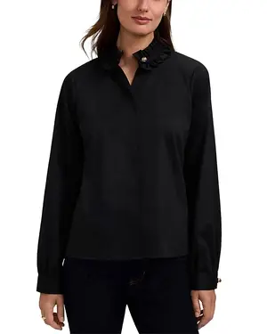 Foxcroft Colette Ruffle Trim Sateen Blouse - Black