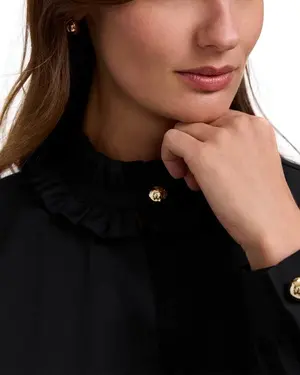 Foxcroft Colette Ruffle Trim Sateen Blouse - Black