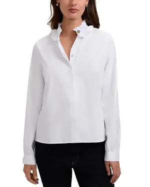 Foxcroft Colette Ruffle Trim Sateen Blouse - White