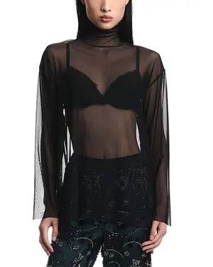 Emporio Armani Sheer Mock Neck Top - Black