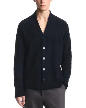 Emporio Armani Virgin Wool Blend Cardigan With Rib Details - Dark Navy