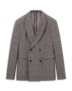 Emporio Armani Double Breasted Cotton Blend Mouline Jersey Blazer