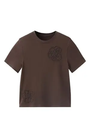 Mango Embroidered Cotton T-shirt - Brown