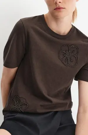 Mango Embroidered Cotton T-shirt - Brown