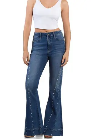 HINT OF BLU Retro Seam & Bling Flare Leg Jeans