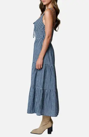 BLU PEPPER Plaid Sleeveless Tiered Midi Dress