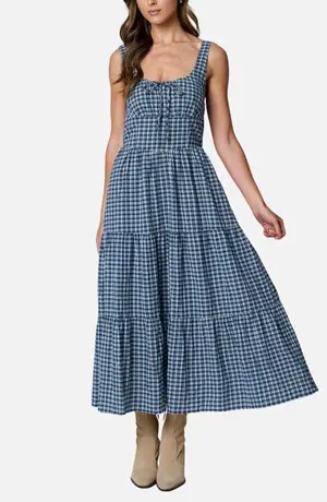 BLU PEPPER Plaid Sleeveless Tiered Midi Dress