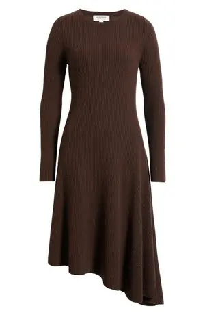 Nordstrom Asymmetric Wool & Cashmere Ribbed Midi Sweater Dress - Brown Mole