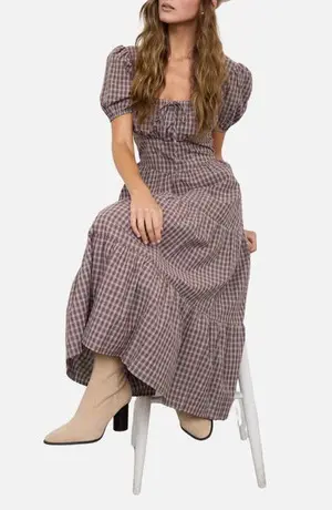 BLU PEPPER Gingham Tiered Maxi Dress