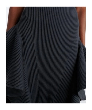 Alaïa Ribbed-knit Ruffled Wool-blend Midi Skirt