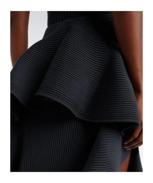 Alaïa Ribbed-knit Ruffled Wool-blend Midi Skirt