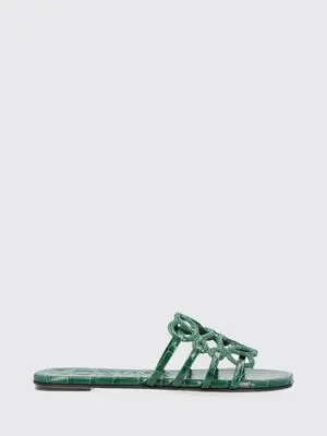 Loewe Anagram Petal Croc-effect Leather Mule Sandals - Green