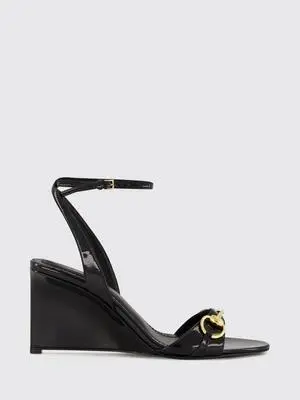 Gucci High Wedge Sandals In Patent Leather With Horsebit Detail And Strap - Black