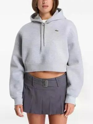 Lacoste Logo-patch Cropped Hoodie - Grey