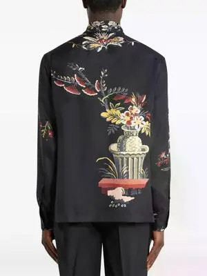 Etro Silk Twill Shirt With Placed Flower And Animal Print