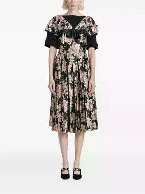 Simone Rocha Floral-print Pleated Dress - Black