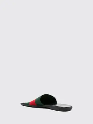 Gucci Canvas Slide Sandals With Signature Web Stripe And Square Toe - Black