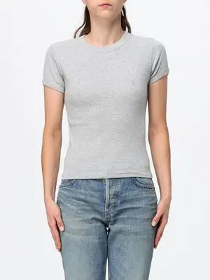 Saint Laurent Slim Fit Cotton T-shirt With Monogram - Gray