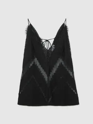 REISS Sisley Lace-trim Mesh-detail Cami Top
