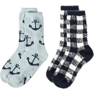 MEMOI Cozy Assorted 2-pack Crew Socks - Blue