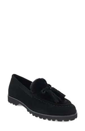 Pelle Moda Coraly 2 Leather Loafer With Genuine Shearling Trim - Black