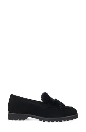 Pelle Moda Coraly 2 Leather Loafer With Genuine Shearling Trim - Black