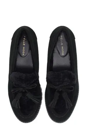 Pelle Moda Coraly 2 Leather Loafer With Genuine Shearling Trim - Black