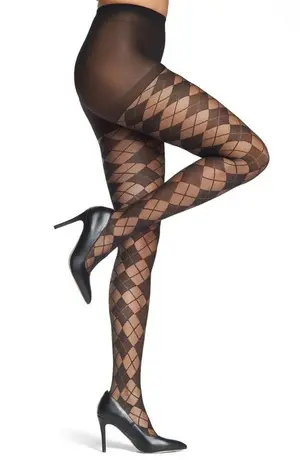 MEMOI Classic Argyle Sheer Tights - Black