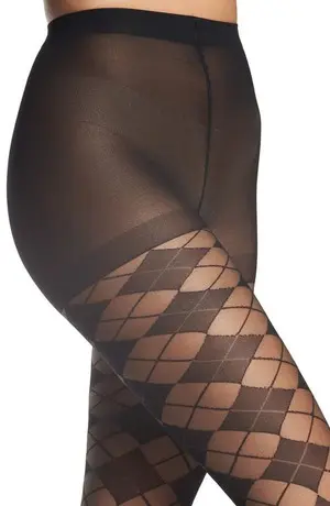 MEMOI Classic Argyle Sheer Tights - Black