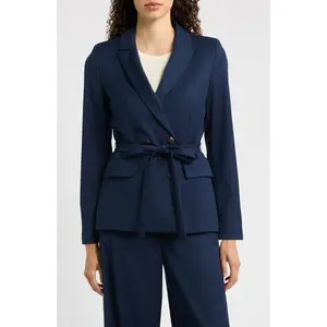 EMME Emmfata Peaked Lapel Belted Blazer - Navy