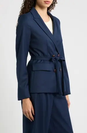 EMME Emmfata Peaked Lapel Belted Blazer