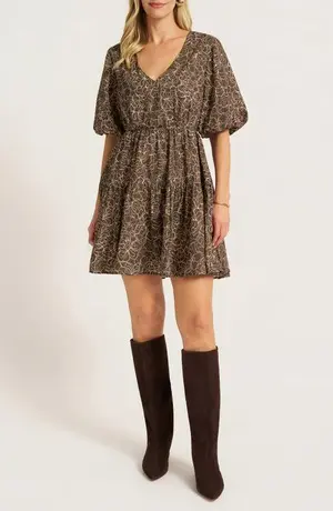 Matty M. Kensington Bubble Sleeve Tiered Dress - Moss/blush