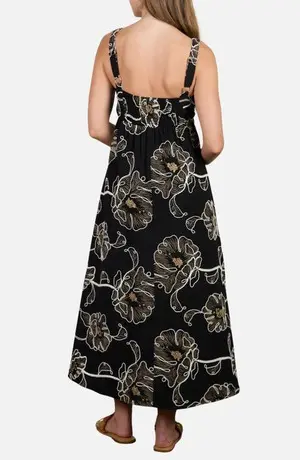 BLU PEPPER Floral Embroidered Sleeveless Maxi Dress - Black