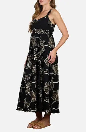 BLU PEPPER Floral Embroidered Sleeveless Maxi Dress - Black
