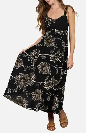 BLU PEPPER Floral Embroidered Sleeveless Maxi Dress - Black