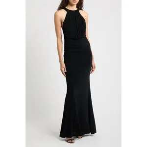 Black Halo Lucine Ruched Sleeveless Gown - Black