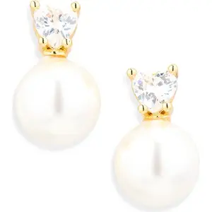 Argento Vivo Addison Heart Cubic Zirconia & Imitation Pearl Stud Earrings - Gold