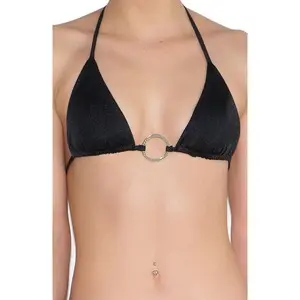 CHERINA  BEACHWEAR Cherina Beachwear Iris Retro Signature Gold Circular Trim Triangle Bikini Top Black