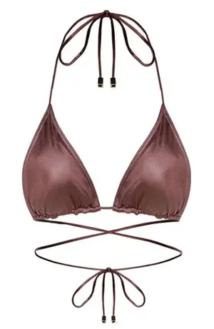 CHERINA  BEACHWEAR Cherina Beachwear Oceana Triangle Criss-cross Bikini Top - Beige