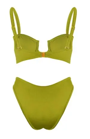 CHERINA  BEACHWEAR Cherina Beachwear Coco Underwire Balconette Top And Mid-waist Bottom 2-piece Bikini Set - Green