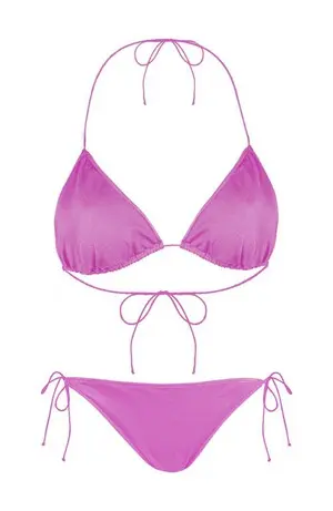 CHERINA  BEACHWEAR Cherina Beachwear Ciara Retro Triangle Halter Top With Bottom 2-piece Bikini Set - Pink