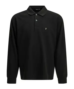 StÜssy Logo Long Sleeve Polo Shirt - Black