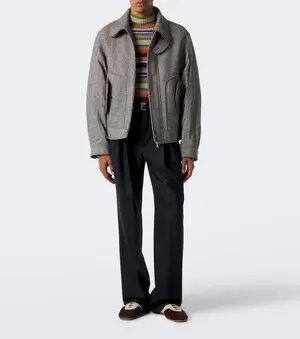 Dries Van Noten Herringbone Pleated Wool Wide-leg Pants