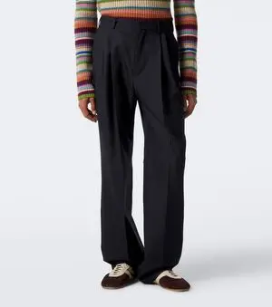 Dries Van Noten Herringbone Pleated Wool Wide-leg Pants