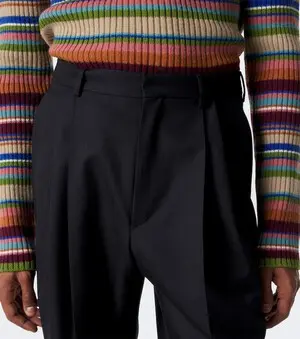 Dries Van Noten Herringbone Pleated Wool Wide-leg Pants