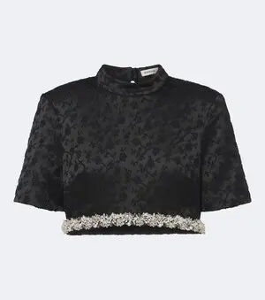 Simkhai Jalen Embellished Jacquard Crop Top - Black