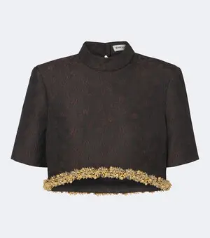 Simkhai Jalen Embellished Jacquard Crop Top - Brown