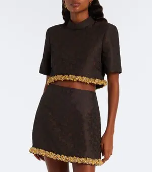 Simkhai Jalen Embellished Jacquard Crop Top - Brown
