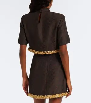 Simkhai Jalen Embellished Jacquard Crop Top - Brown
